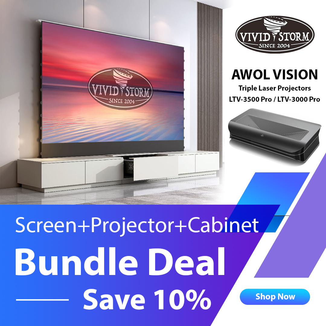 BUNDLE VIVIDSTORM S Pro Screen + AWOL Vision UST Projector + Motorised ...